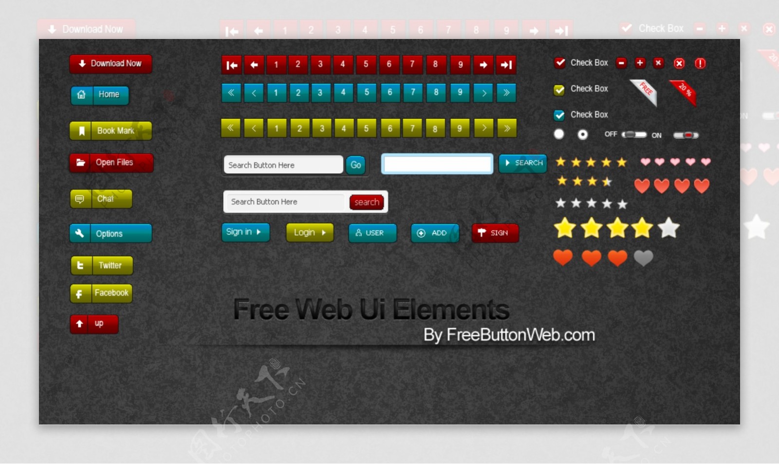 高质量的WebUI元素的PSD按钮盒图片素材-编号04336785-图行天下