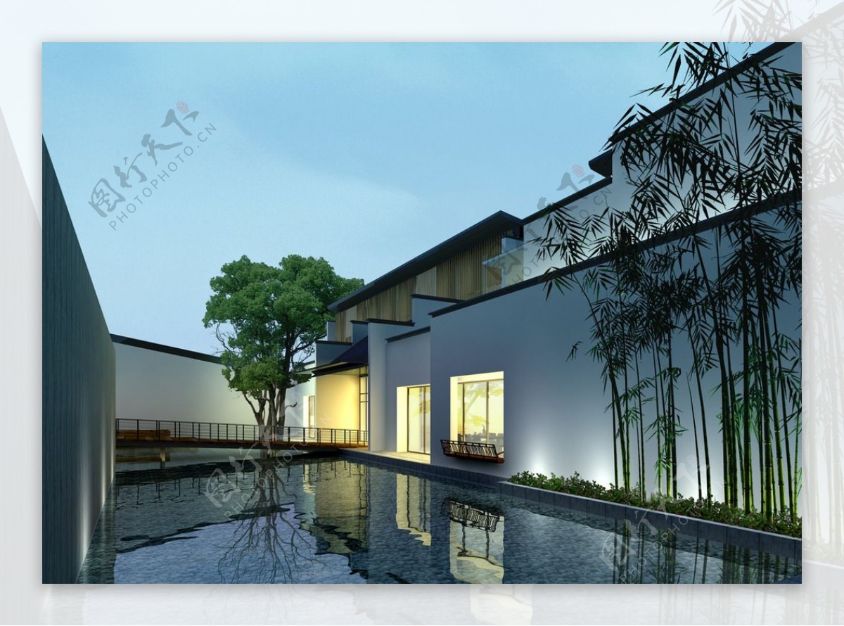 酒店池塘边夜景图片素材-编号10217705-图行天下