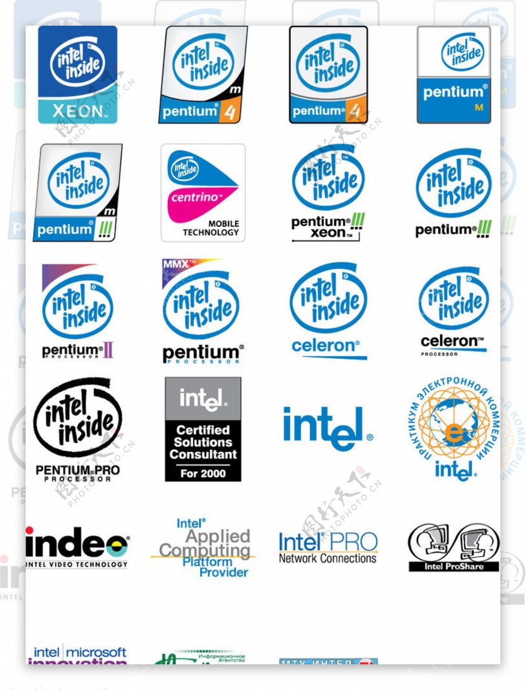 intel标志英特尔奔腾标志图片素材-编号23504355-图行天下