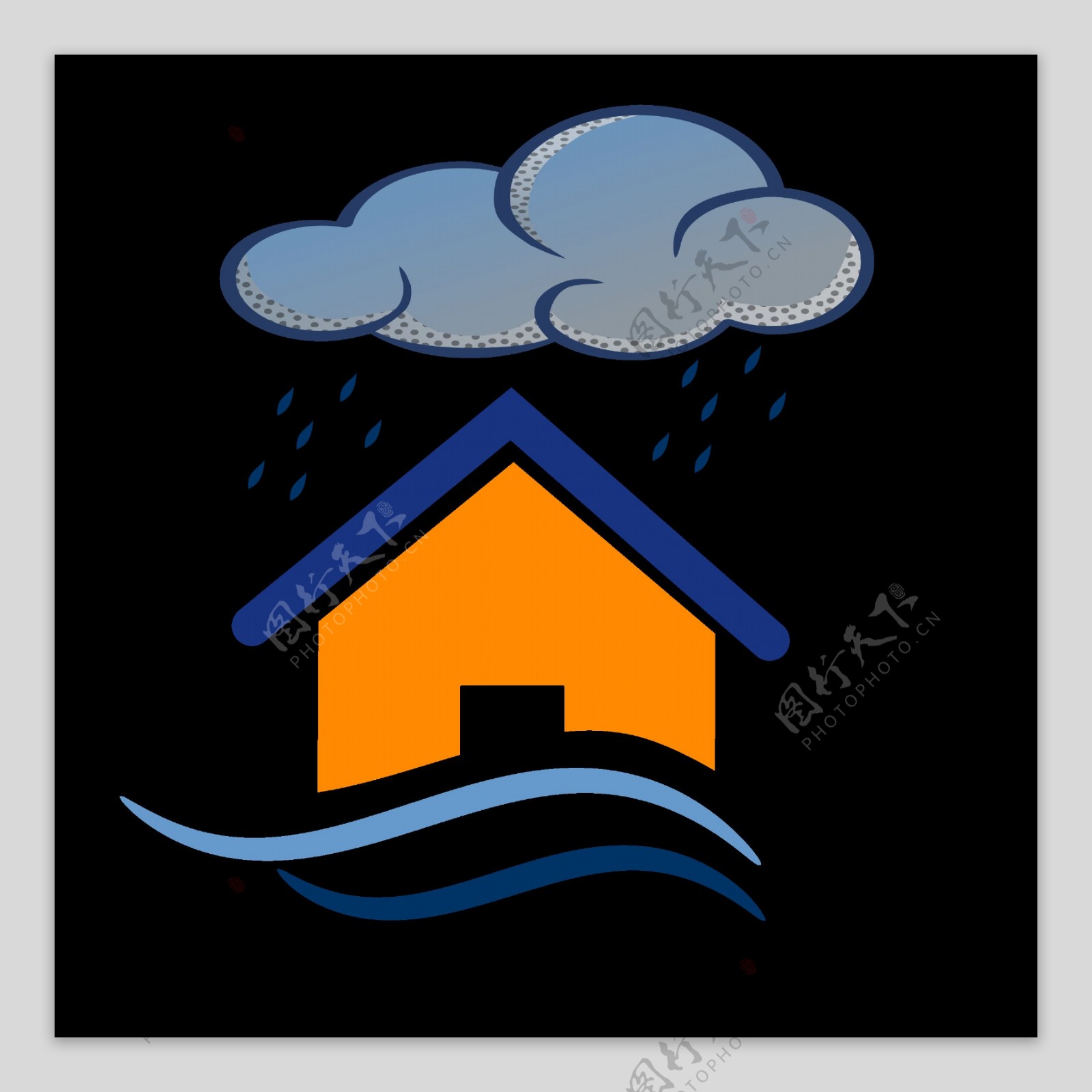 降雨洪水房子图标免抠png透明图层图片素材-编号28900425-图行天下