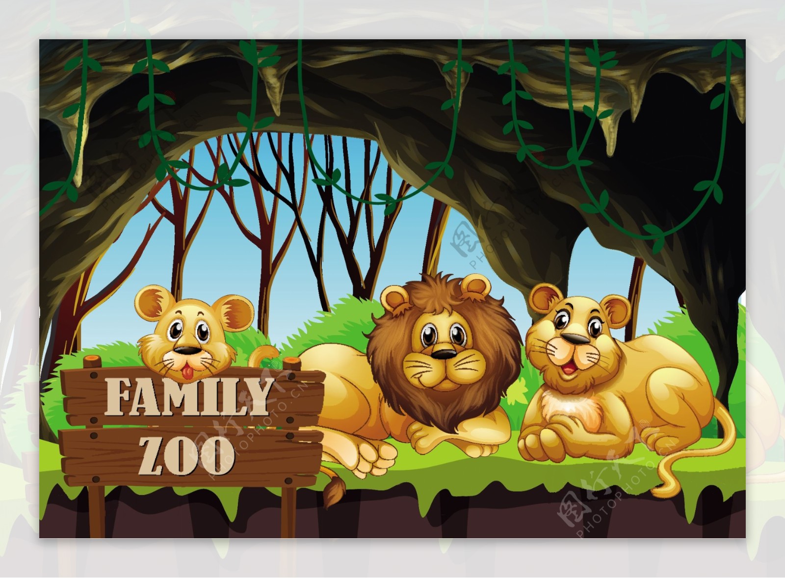 卡通动漫动物场景狮子家族图片素材-编号31020905-图行天下