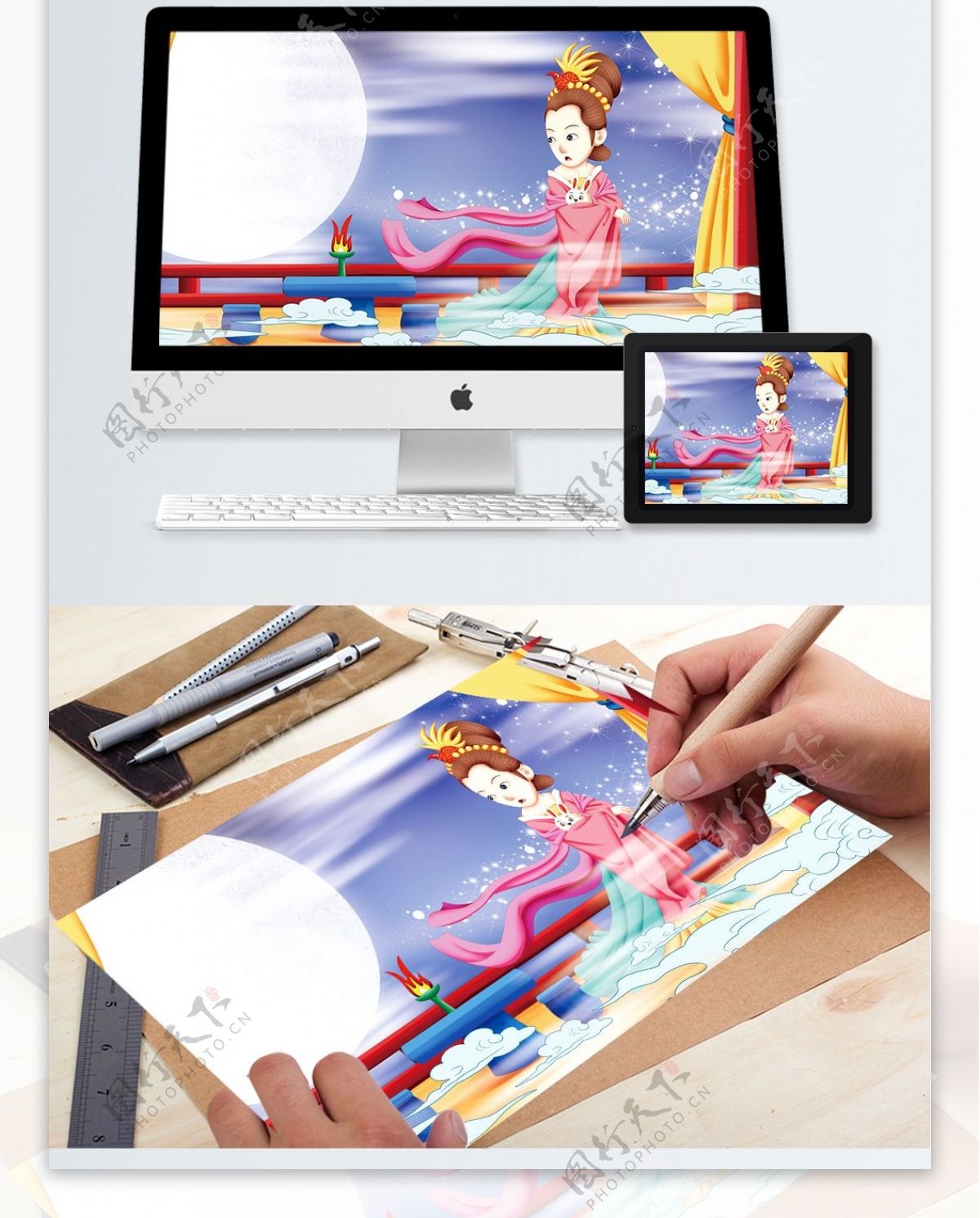 可爱卡通古代诗词嫦娥1插画图片素材-编号31468245-图行天下