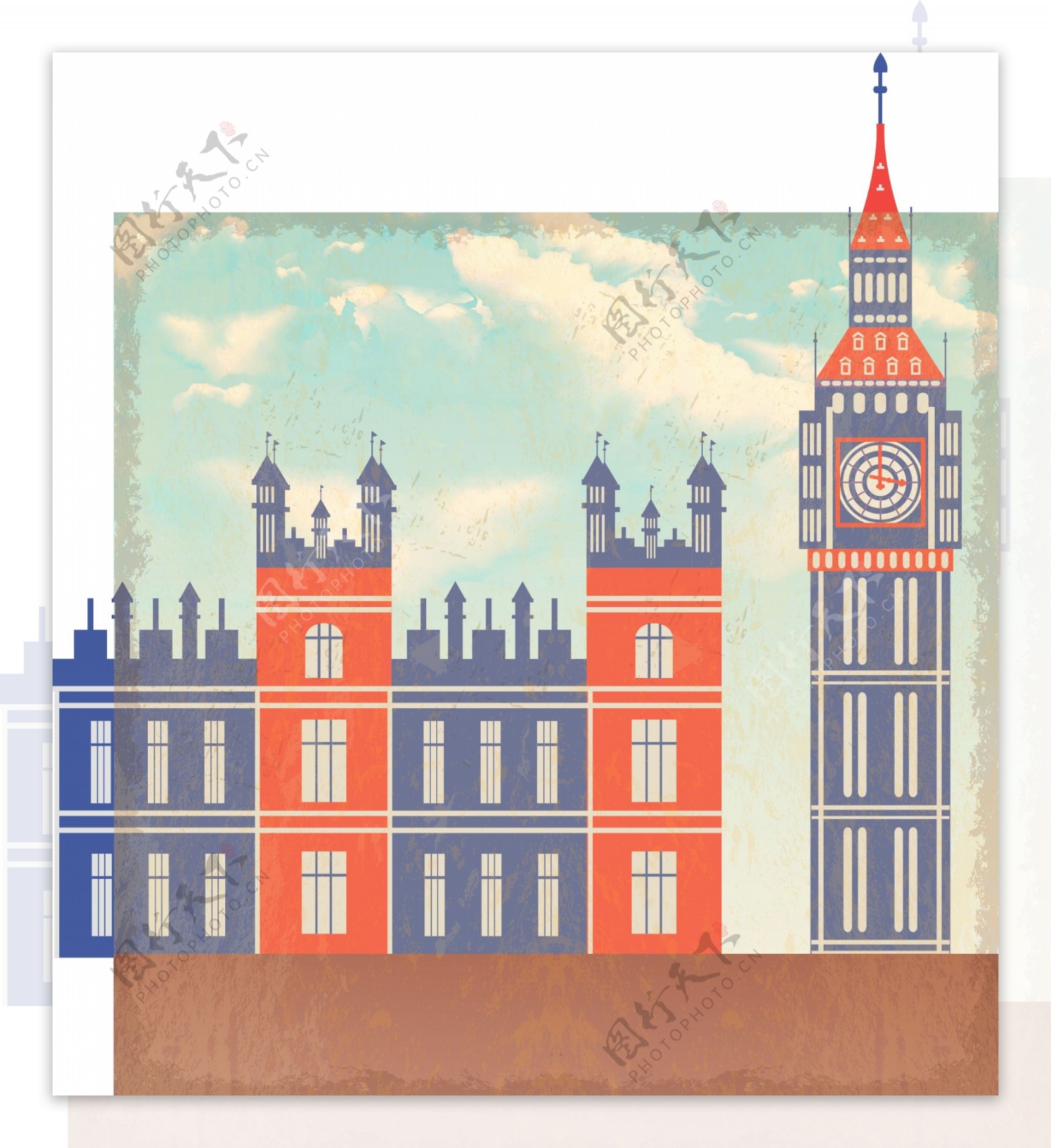 卡通英伦风手绘彩色卡片矢量背景图片素材-编号31751305-图行天下