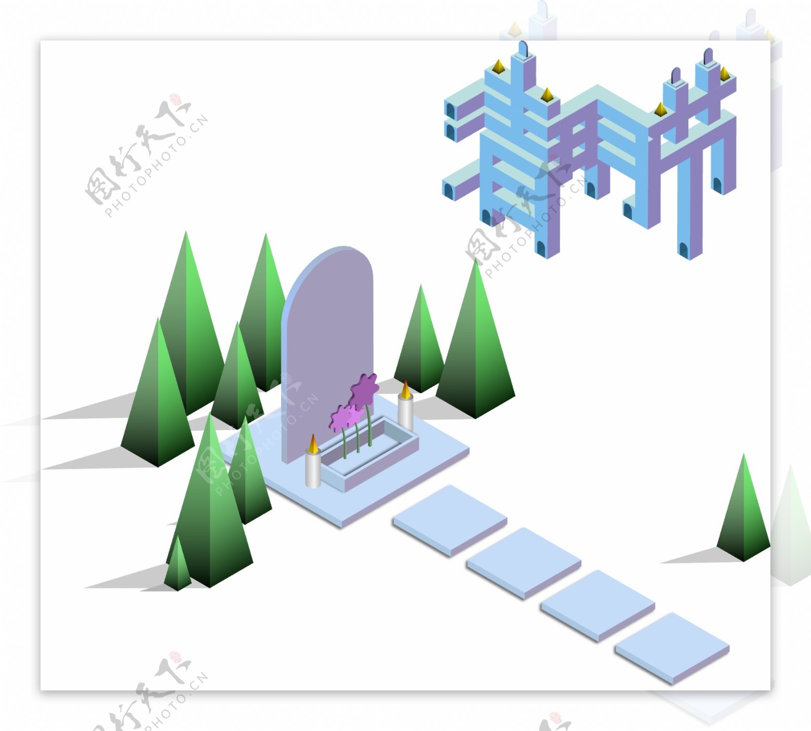 2.5D纪念碑谷风墓碑矢量免扣PNG图片素材-编号32353205-图行天下