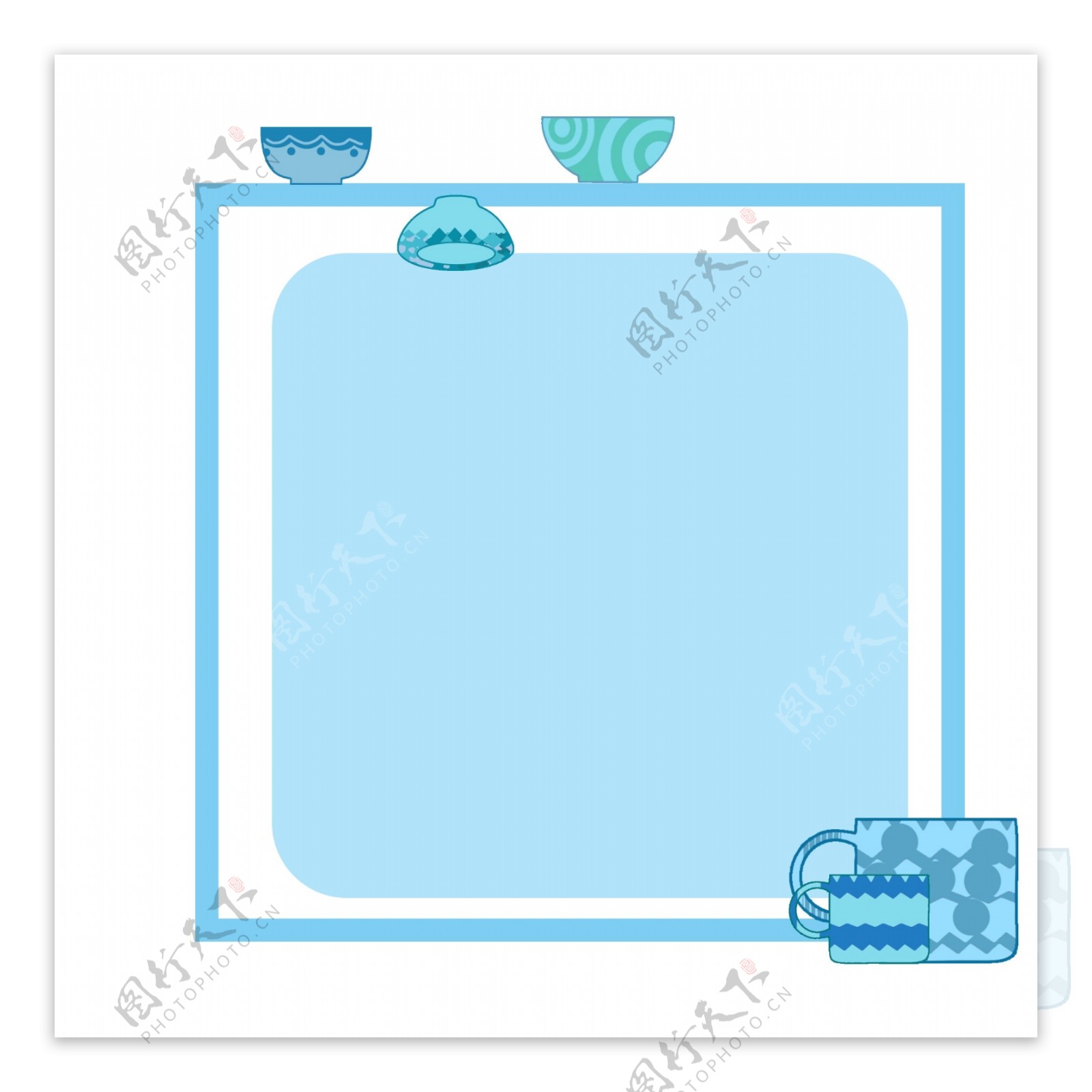 蓝色的餐具边框插画图片素材-编号32452025-图行天下