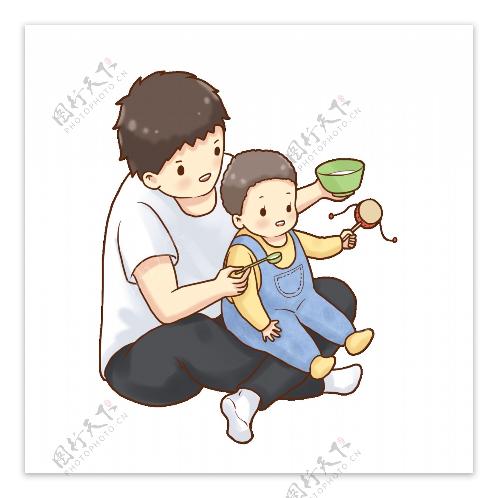 父亲节卡通亲子插画png图片素材-编号37581345-图行天下